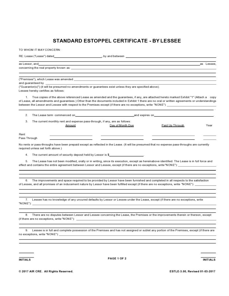 41 Real Estoppel Certificate Forms (& Samples) ᐅ TemplateLab