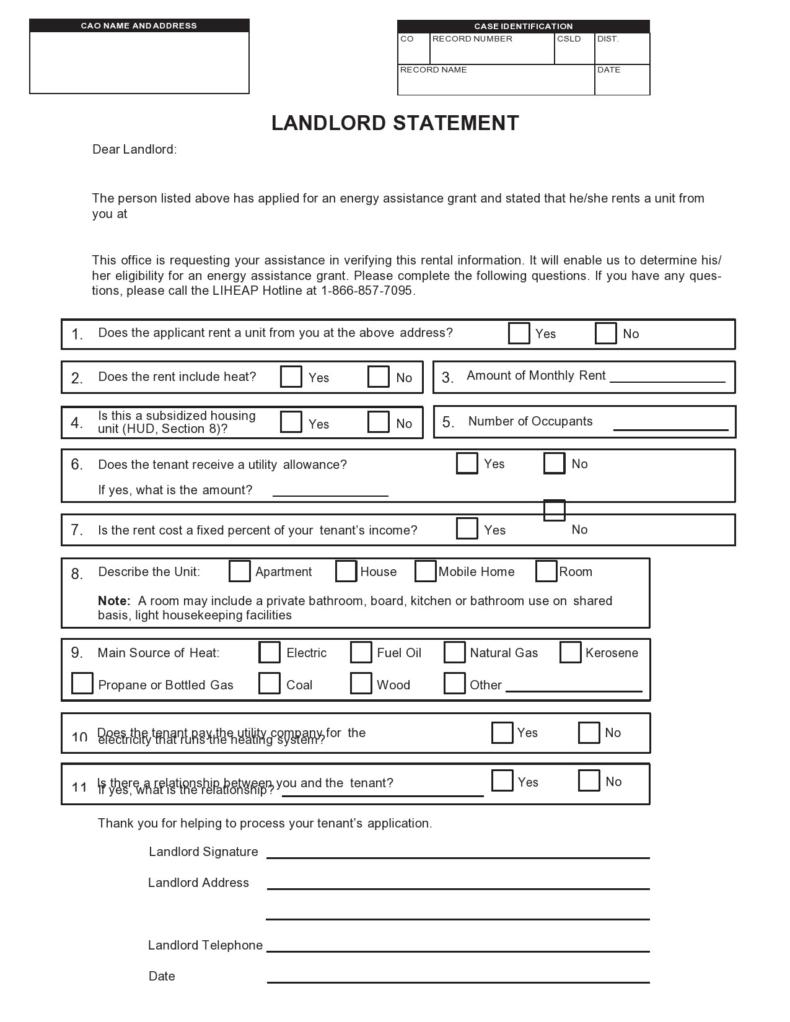 43 Perfect Landlord Statement Forms (& Letters) ᐅ TemplateLab