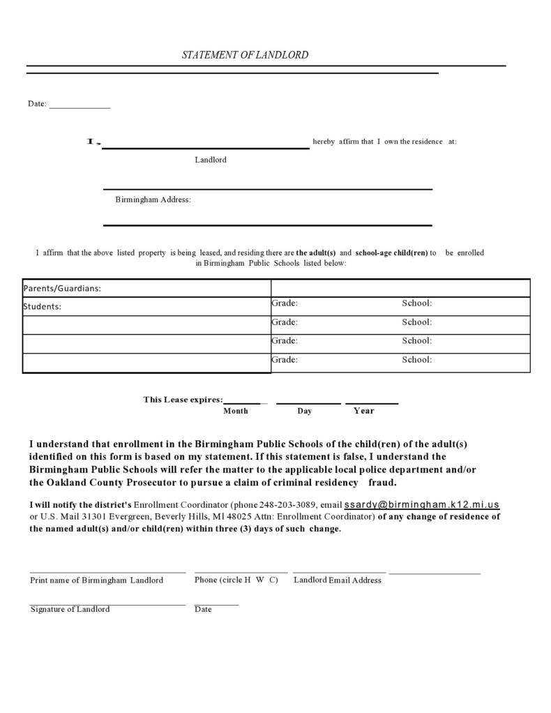 43 Perfect Landlord Statement Forms (& Letters) ᐅ TemplateLab