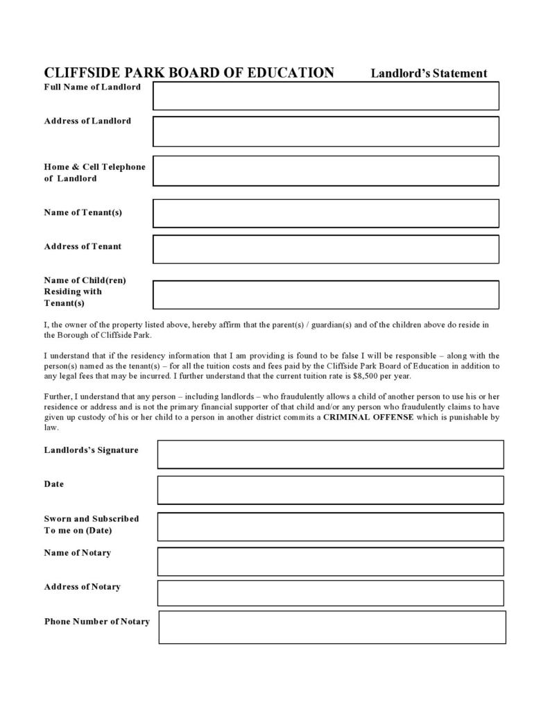 43 Perfect Landlord Statement Forms (& Letters) ᐅ TemplateLab