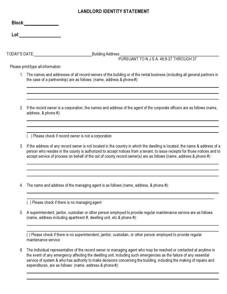 43 Perfect Landlord Statement Forms (& Letters) ᐅ TemplateLab