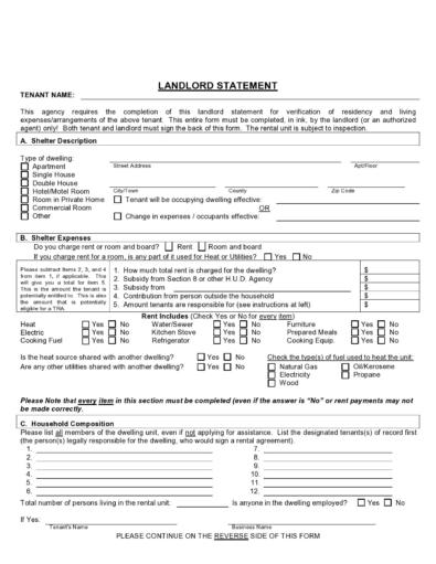 43 Perfect Landlord Statement Forms (& Letters) ᐅ TemplateLab