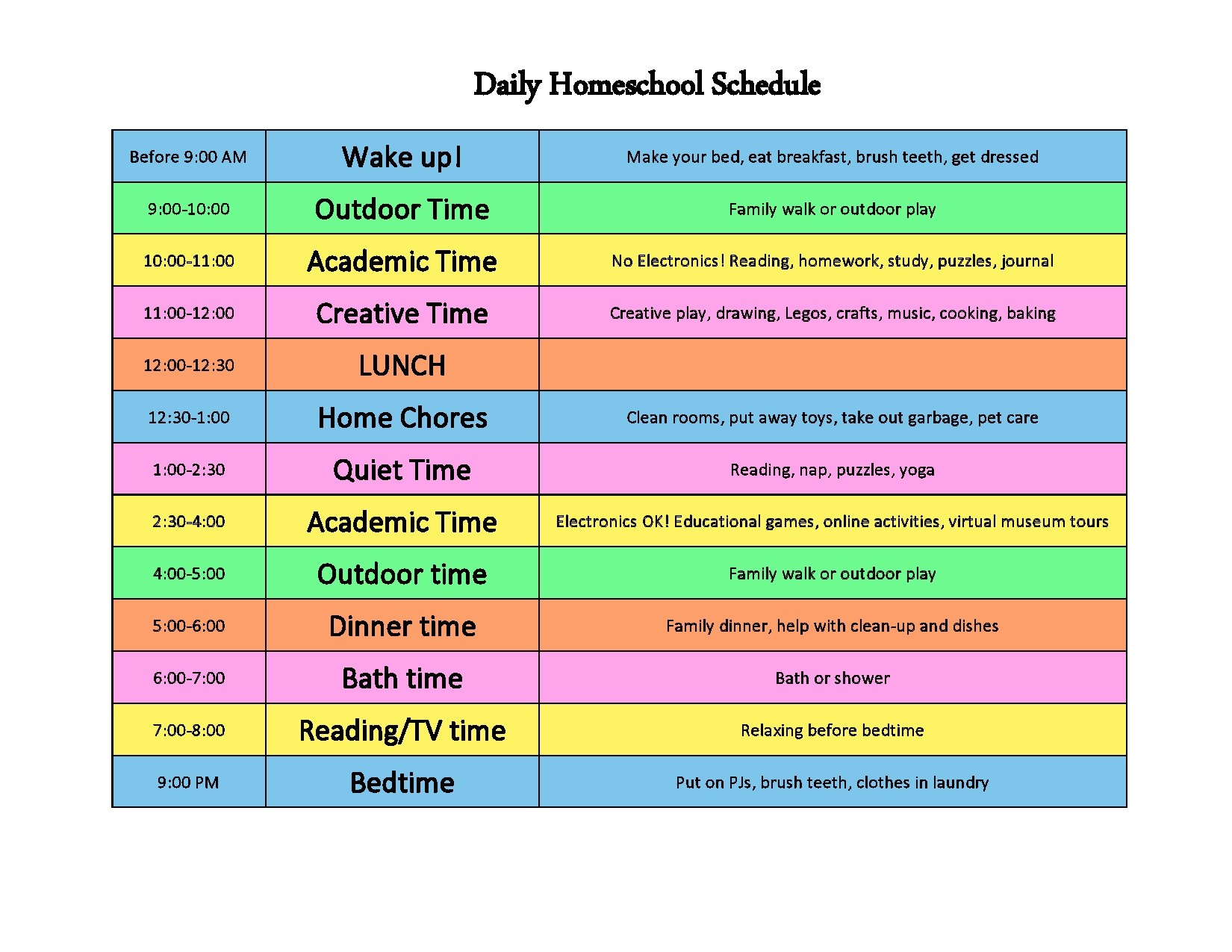 Free Editable Homeschool Schedule Template