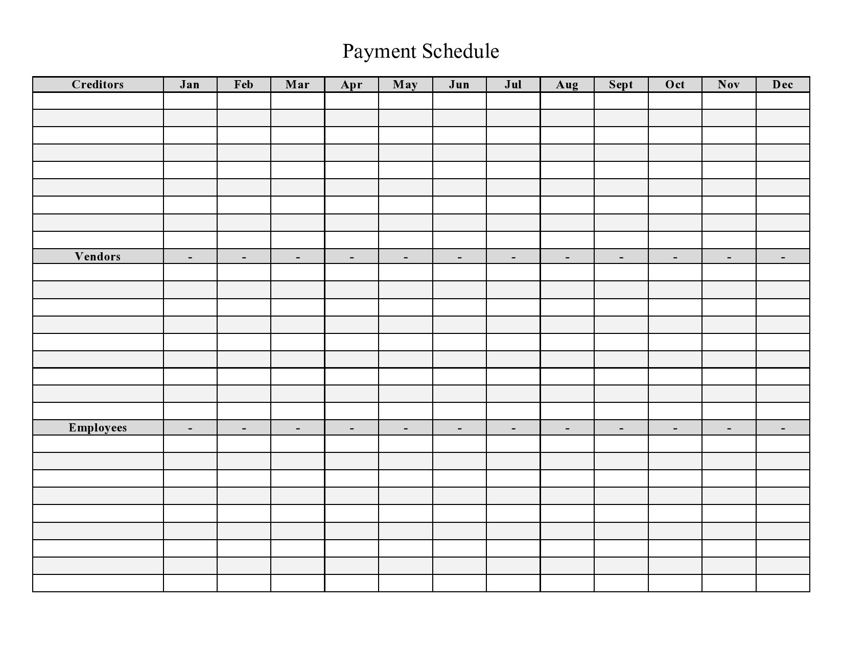 Printable Payment Schedule Printable Payment Schedule