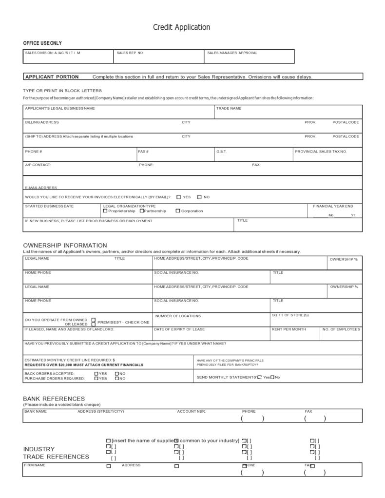 48 Blank Business Credit Application Templates (100% FREE)