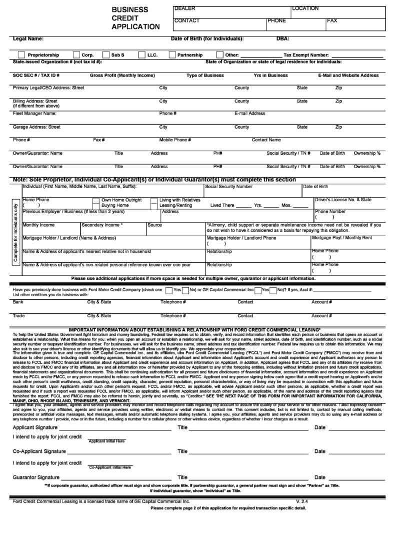 48 Blank Business Credit Application Templates (100% FREE)