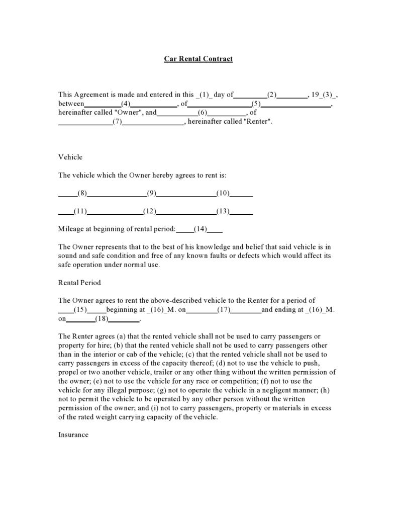 38 Free Car Rental Agreements [& Forms] ᐅ TemplateLab