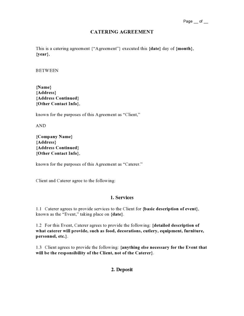 44 Catering Contract Templates (& Samples) ᐅ TemplateLab