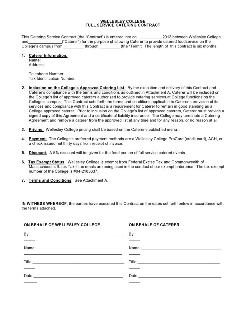 44 Catering Contract Templates (& Samples) ᐅ TemplateLab