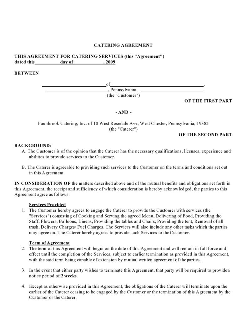 44 Catering Contract Templates (& Samples) ᐅ TemplateLab