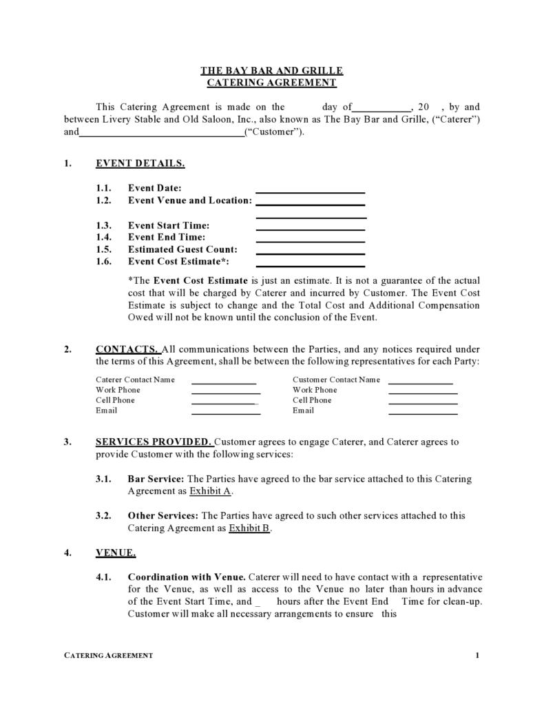 44 Catering Contract Templates (& Samples) ᐅ TemplateLab