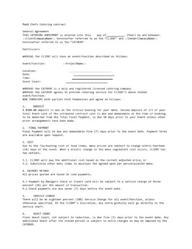 44 Catering Contract Templates (& Samples) ᐅ TemplateLab