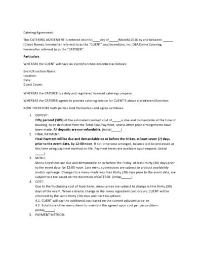 44 Catering Contract Templates (& Samples) ᐅ TemplateLab