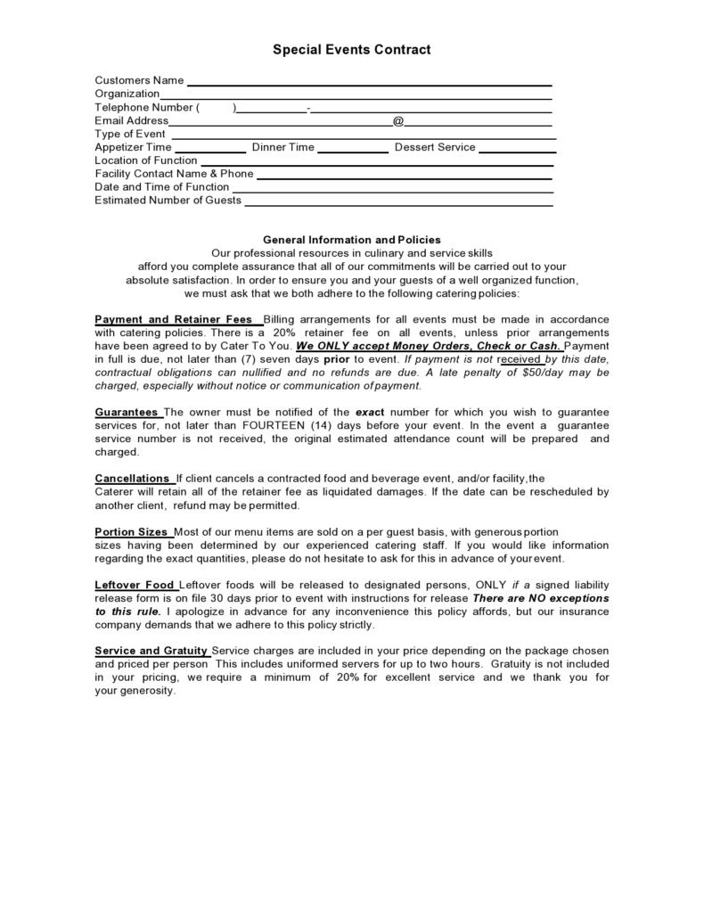 44 Catering Contract Templates (& Samples) ᐅ TemplateLab