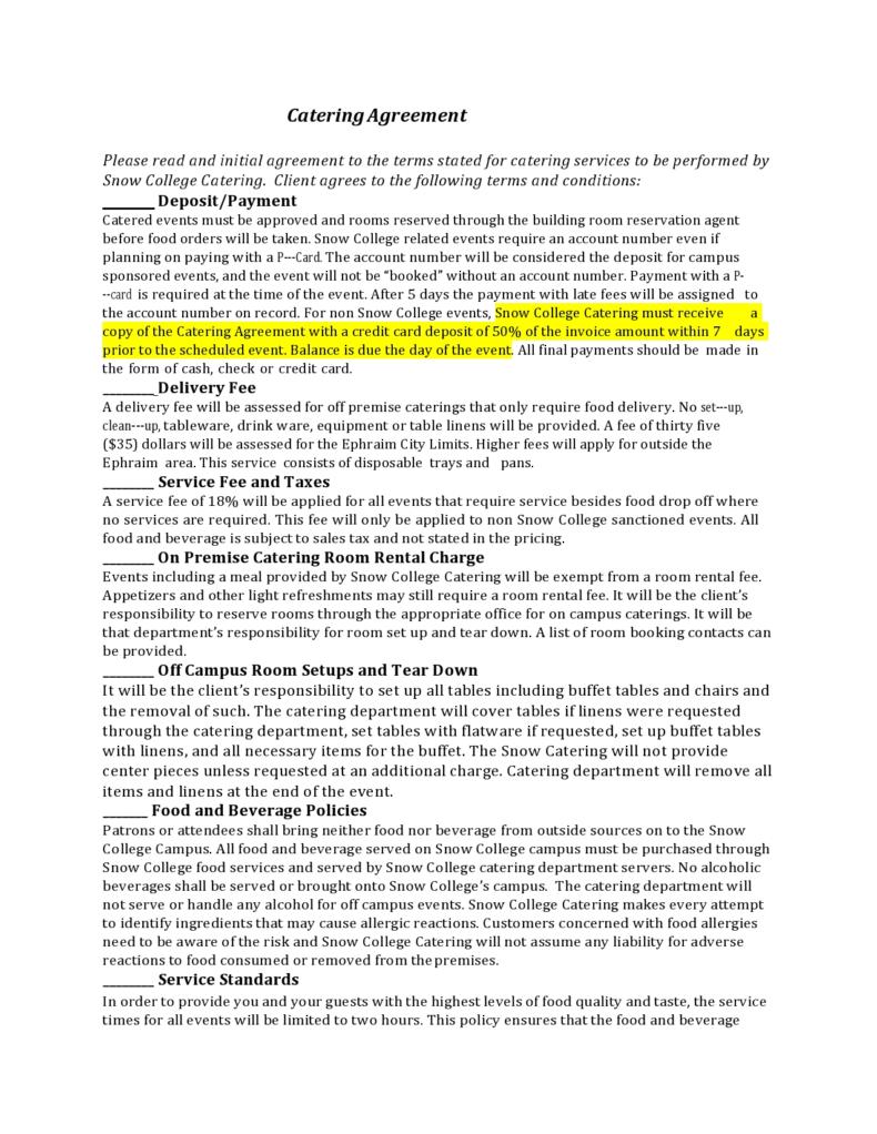 44 Catering Contract Templates (& Samples) ᐅ TemplateLab