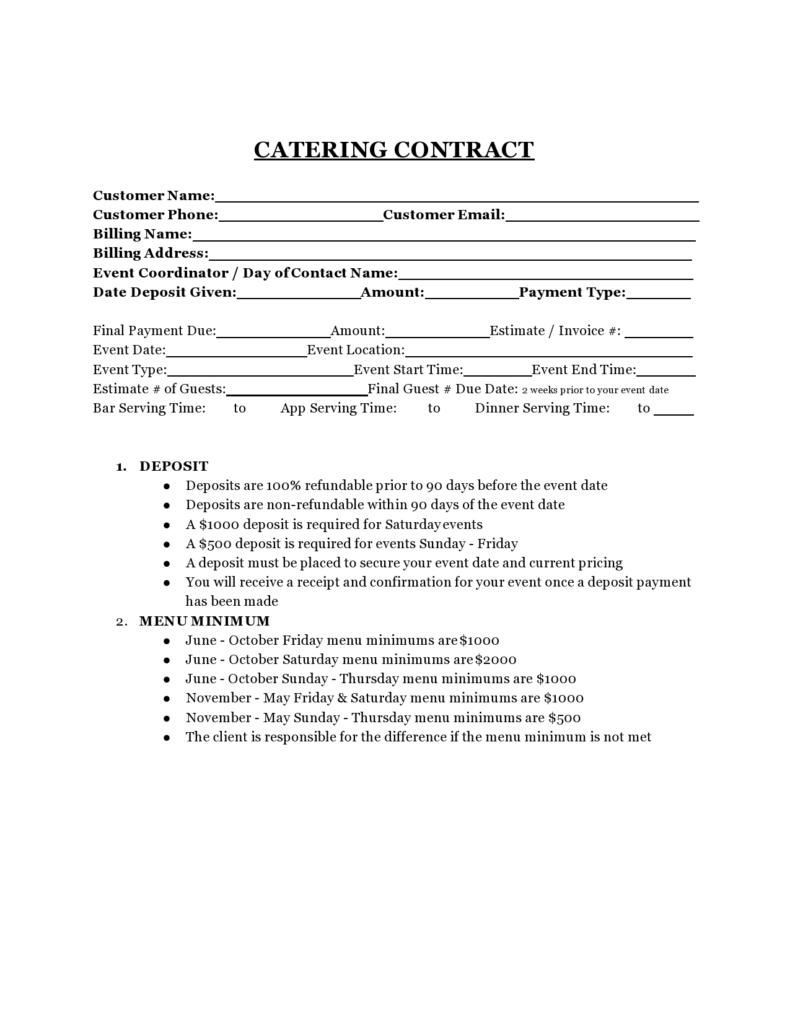 44 Catering Contract Templates (& Samples) ᐅ TemplateLab