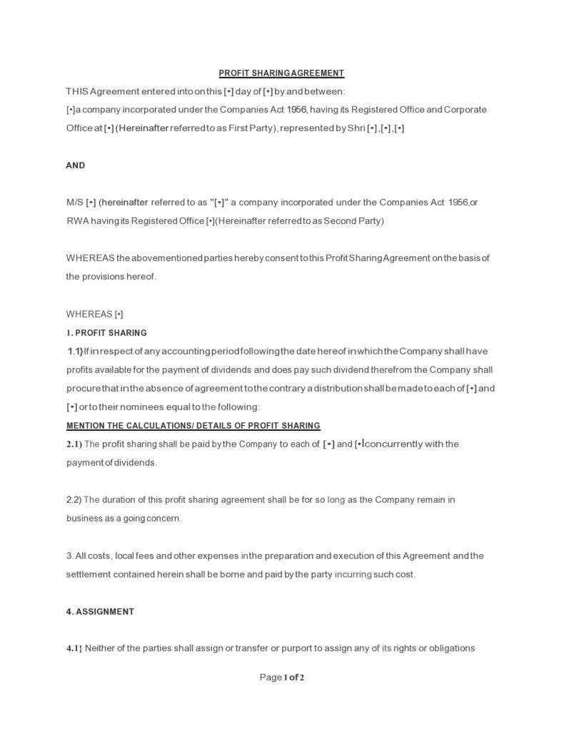 37 Free Profit Sharing Agreements (Word, PDF) ᐅ TemplateLab