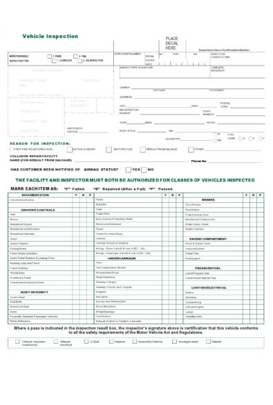 39 Best Vehicle Inspection Forms (Lyft, Uber, etc.) ᐅ TemplateLab