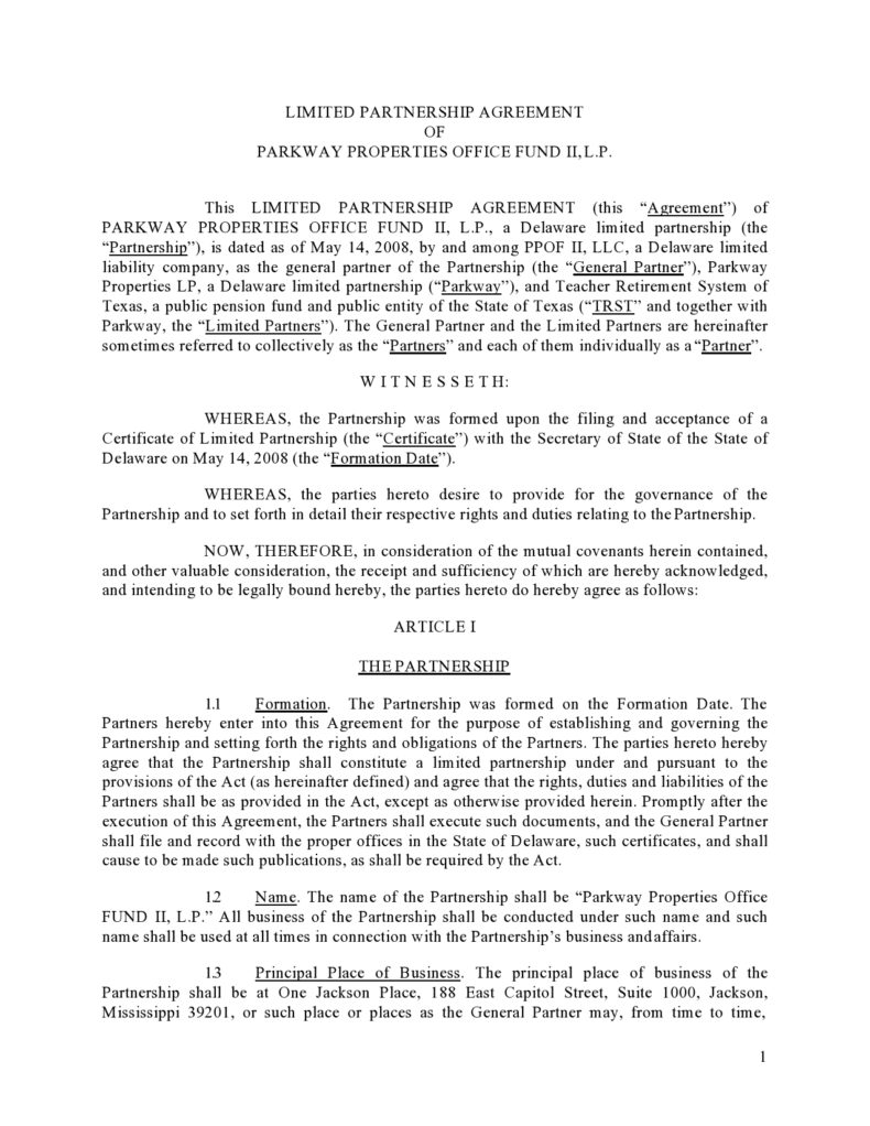 38 Professional Limited Partnership Agreements (FREE)