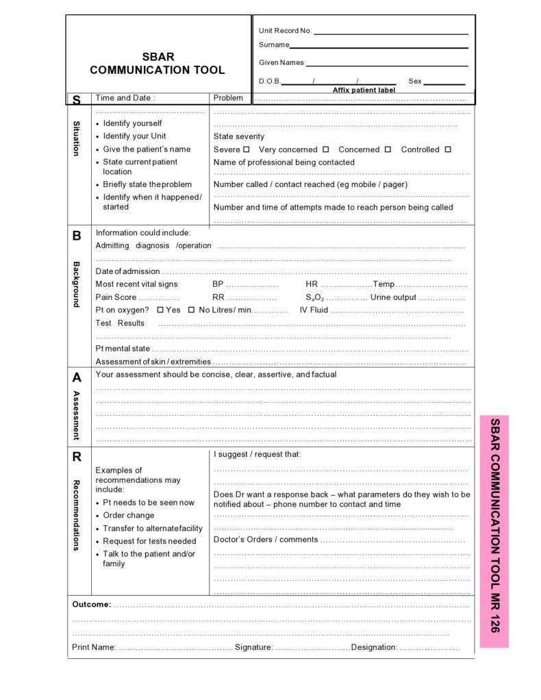 40 Blank SBAR Templates (Word, PDF) ᐅ TemplateLab
