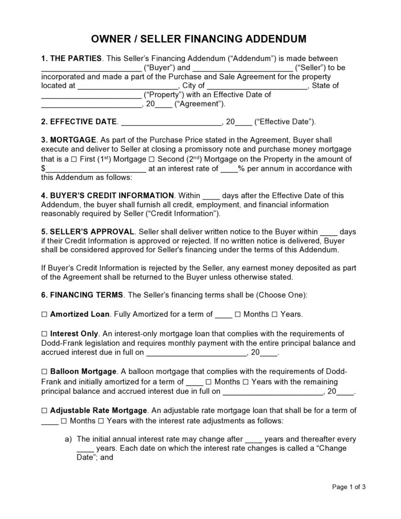 43 Seller Financing Addendum Samples [Free] ᐅ TemplateLab