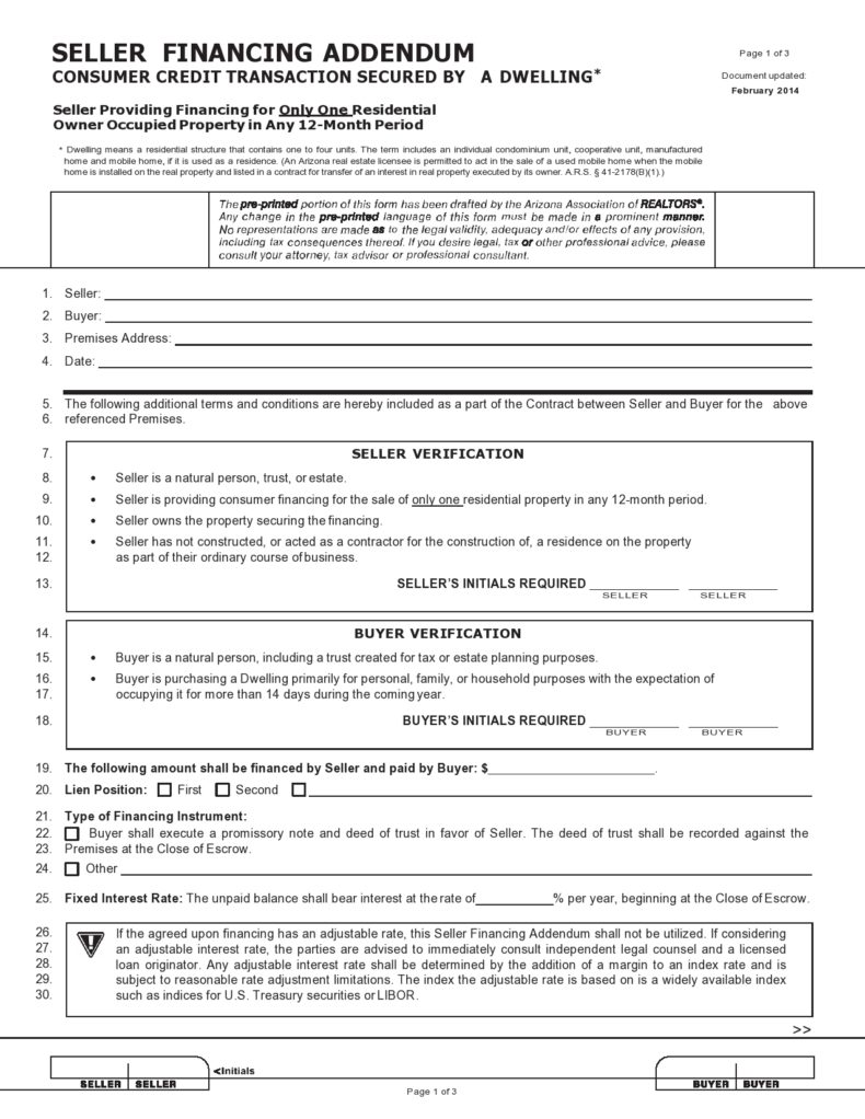 43 Seller Financing Addendum Samples [Free] ᐅ TemplateLab