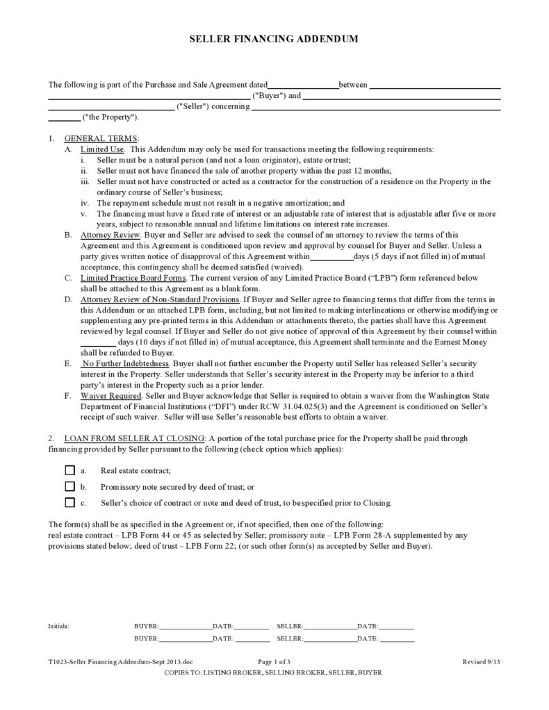 43 Seller Financing Addendum Samples [Free] ᐅ TemplateLab