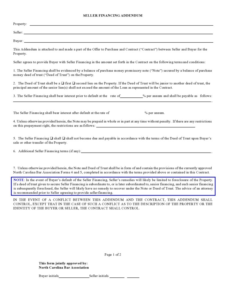 43 Seller Financing Addendum Samples [Free] ᐅ TemplateLab