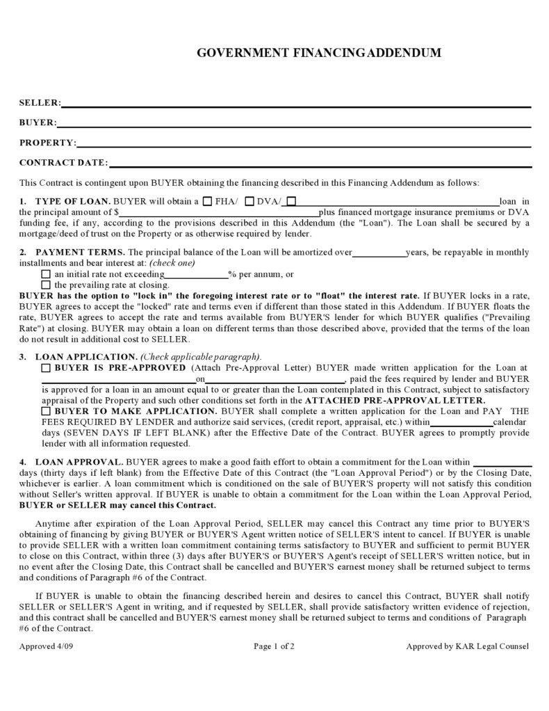 43 Seller Financing Addendum Samples [Free] ᐅ TemplateLab