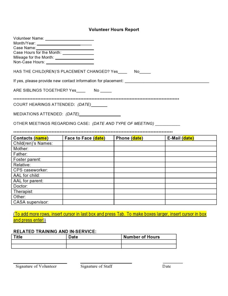 56 Blank Volunteer Hours Log Templates (Excel & Word)