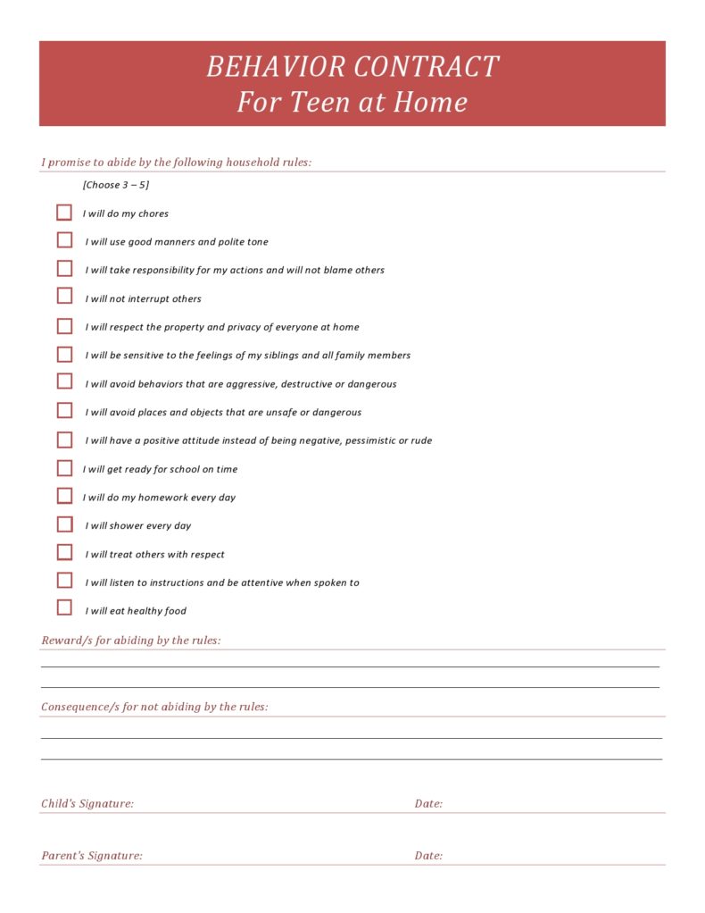 41 Effective Behavior Contract Templates (+Examples) ᐅ TemplateLab