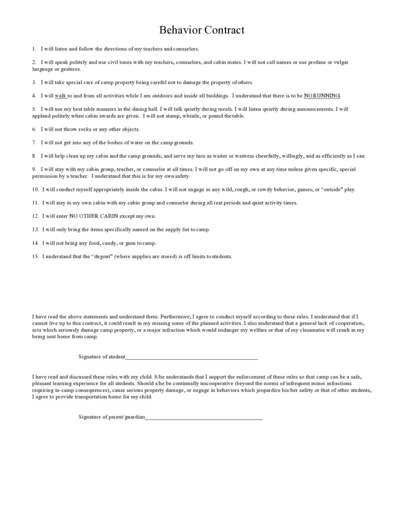 41 Effective Behavior Contract Templates (+Examples) ᐅ TemplateLab