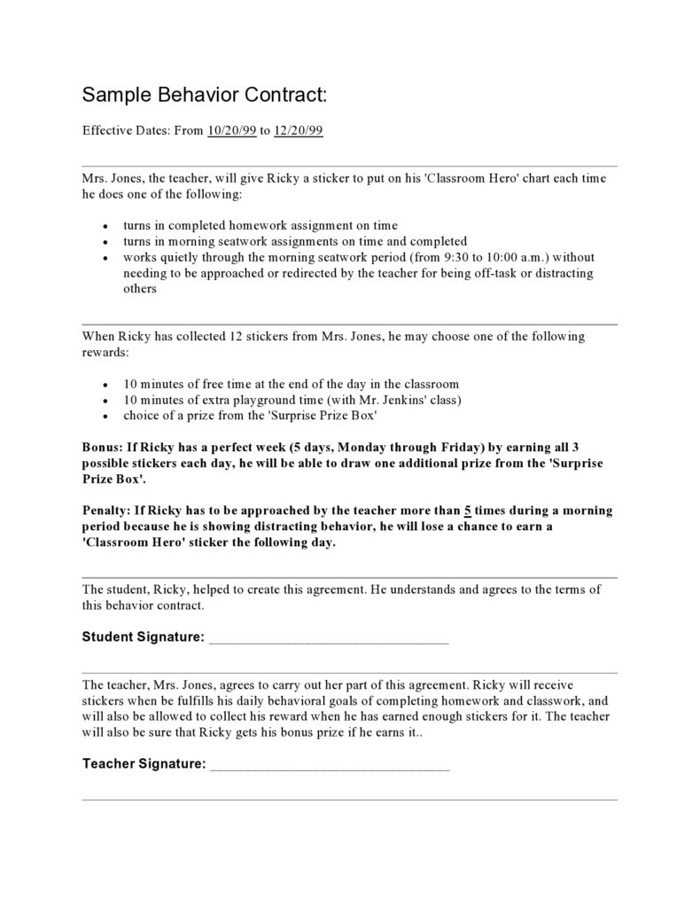 41 Effective Behavior Contract Templates (+Examples) ᐅ TemplateLab