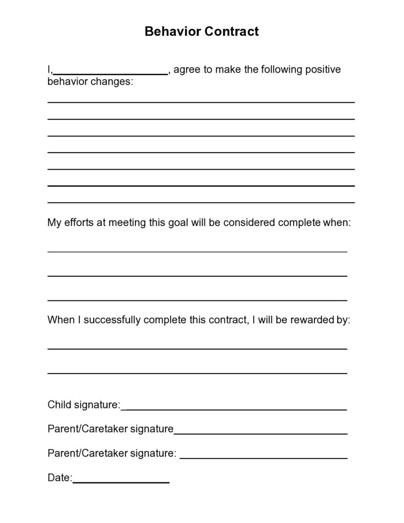 41 Effective Behavior Contract Templates (+Examples) ᐅ TemplateLab