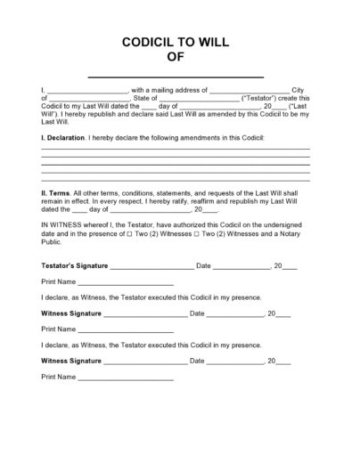 46 Free Codicil to Will Forms & Templates ᐅ TemplateLab
