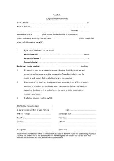 46 Free Codicil to Will Forms & Templates ᐅ TemplateLab