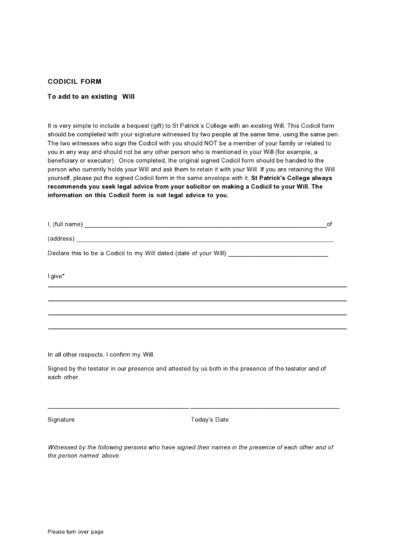 46 Free Codicil to Will Forms & Templates ᐅ TemplateLab