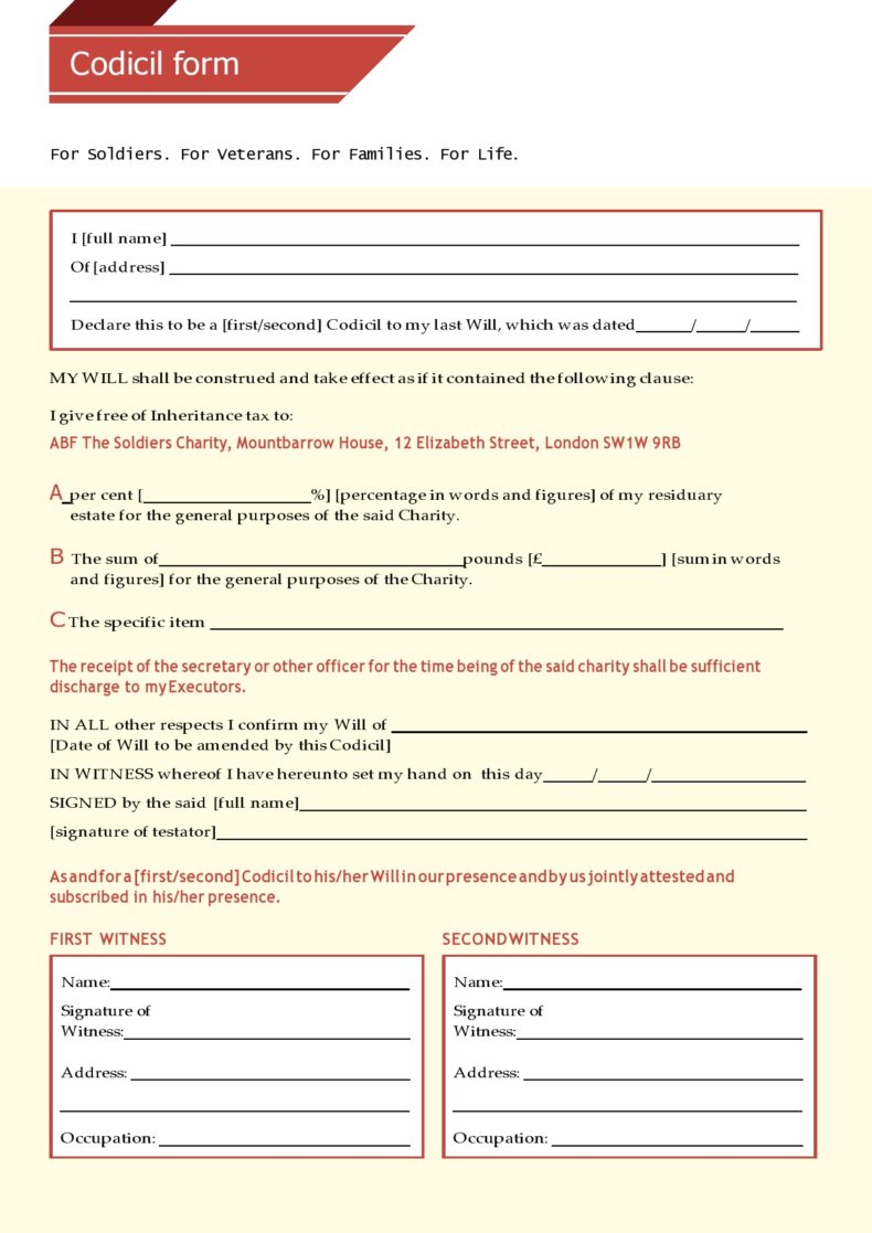 46 Free Codicil to Will Forms & Templates ᐅ TemplateLab