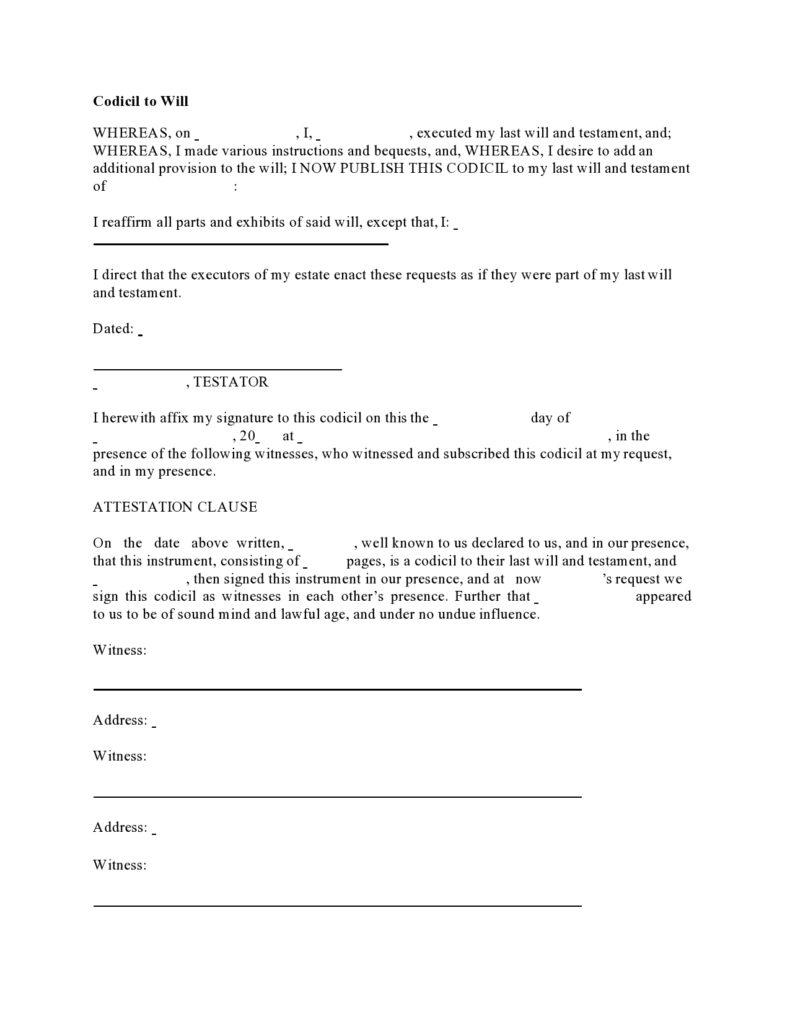 46 Free Codicil to Will Forms & Templates ᐅ TemplateLab