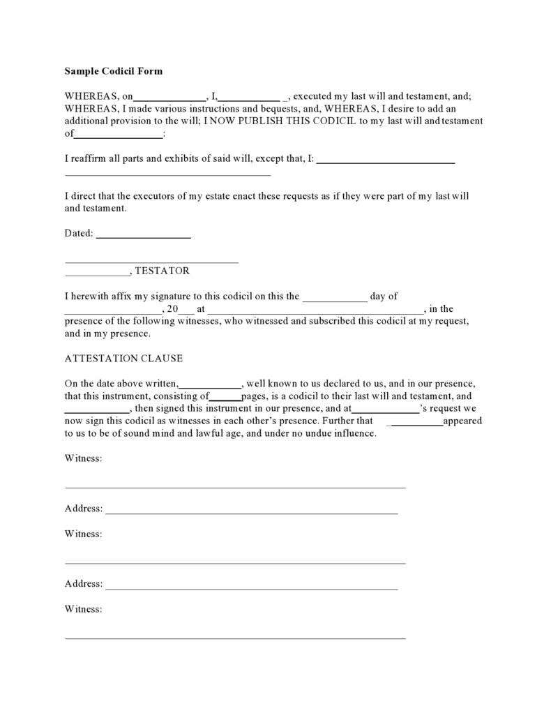 46 Free Codicil to Will Forms & Templates ᐅ TemplateLab