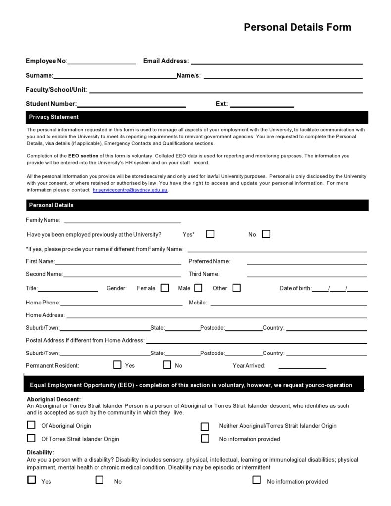 41 Free Personal Information Forms [& Templates] ᐅ TemplateLab