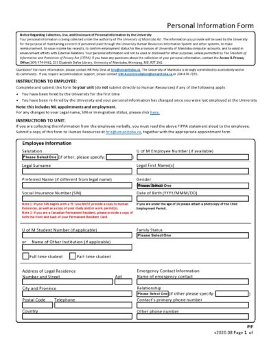 41 Free Personal Information Forms [& Templates] ᐅ TemplateLab