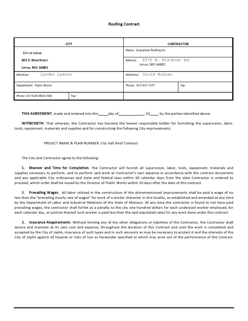 29 Professional Roofing Contract Templates (FREE) ᐅ TemplateLab