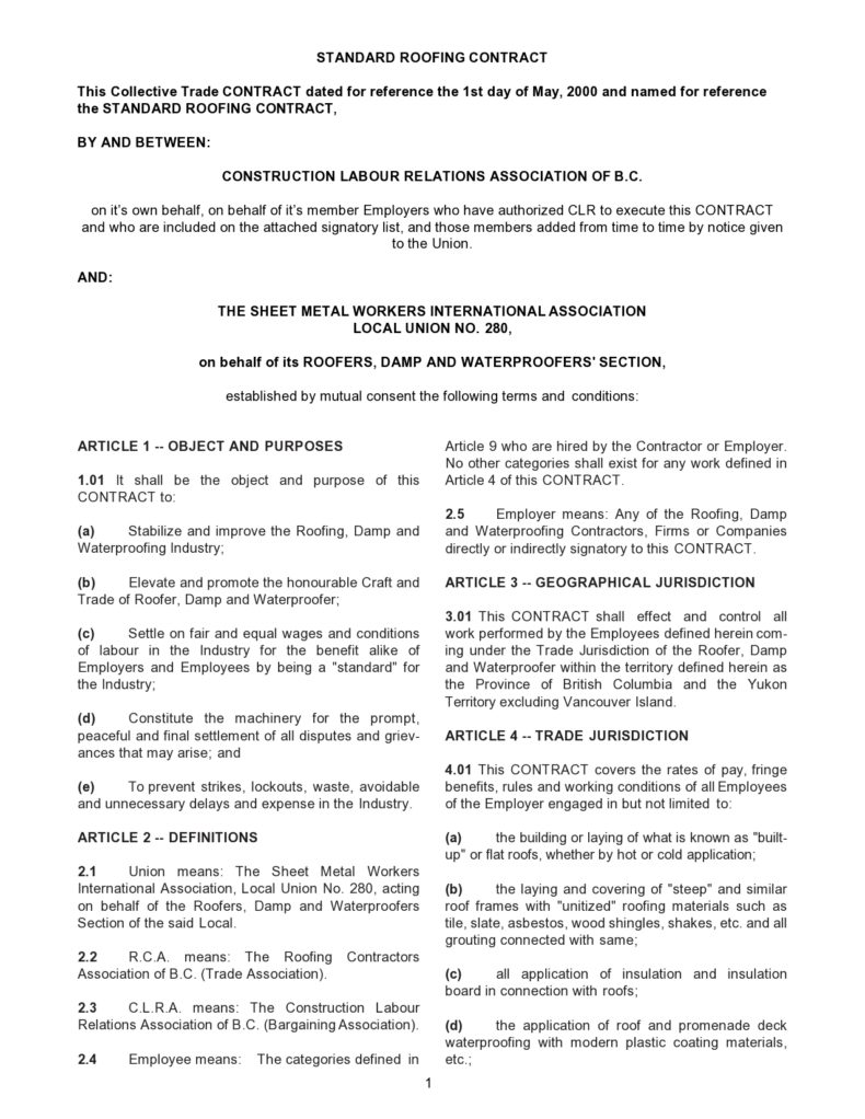 29 Professional Roofing Contract Templates (FREE) ᐅ TemplateLab