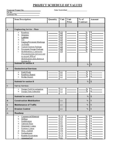 40 Blank Schedule of Values Templates (Excel / Word)