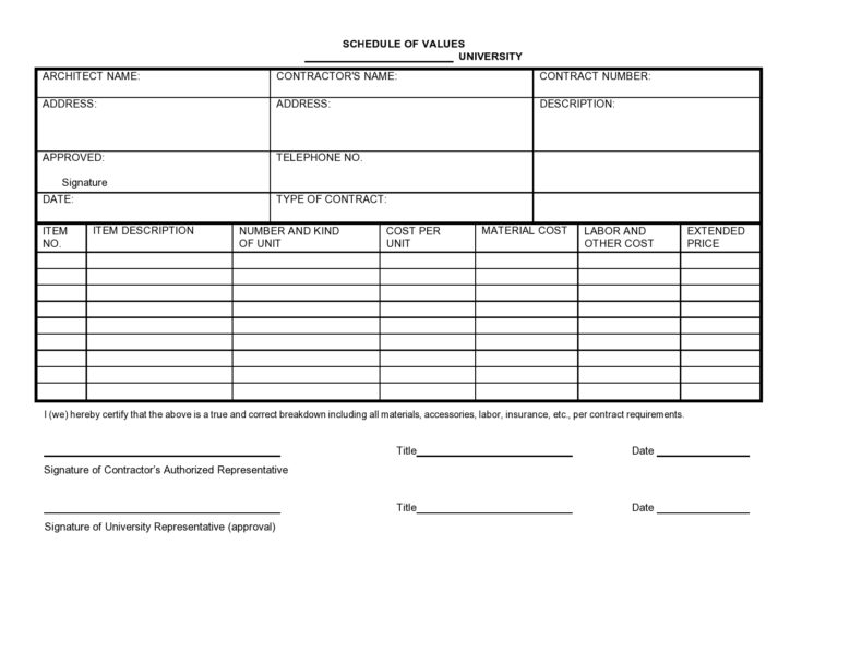 40 Blank Schedule of Values Templates (Excel / Word)