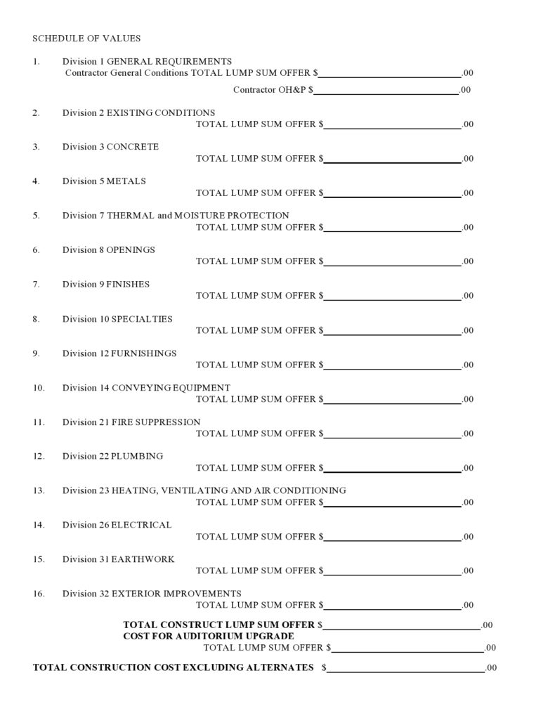 40 Blank Schedule of Values Templates (Excel / Word)