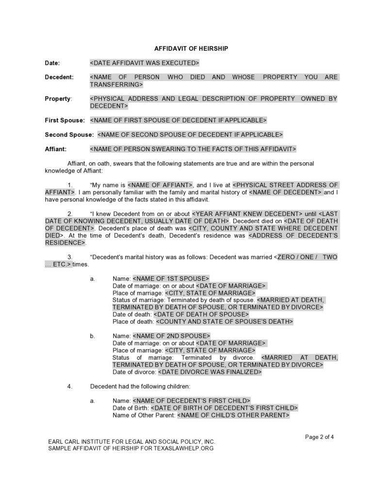 47 FREE Affidavit of Heirship (Forms/Letters/Certificates)