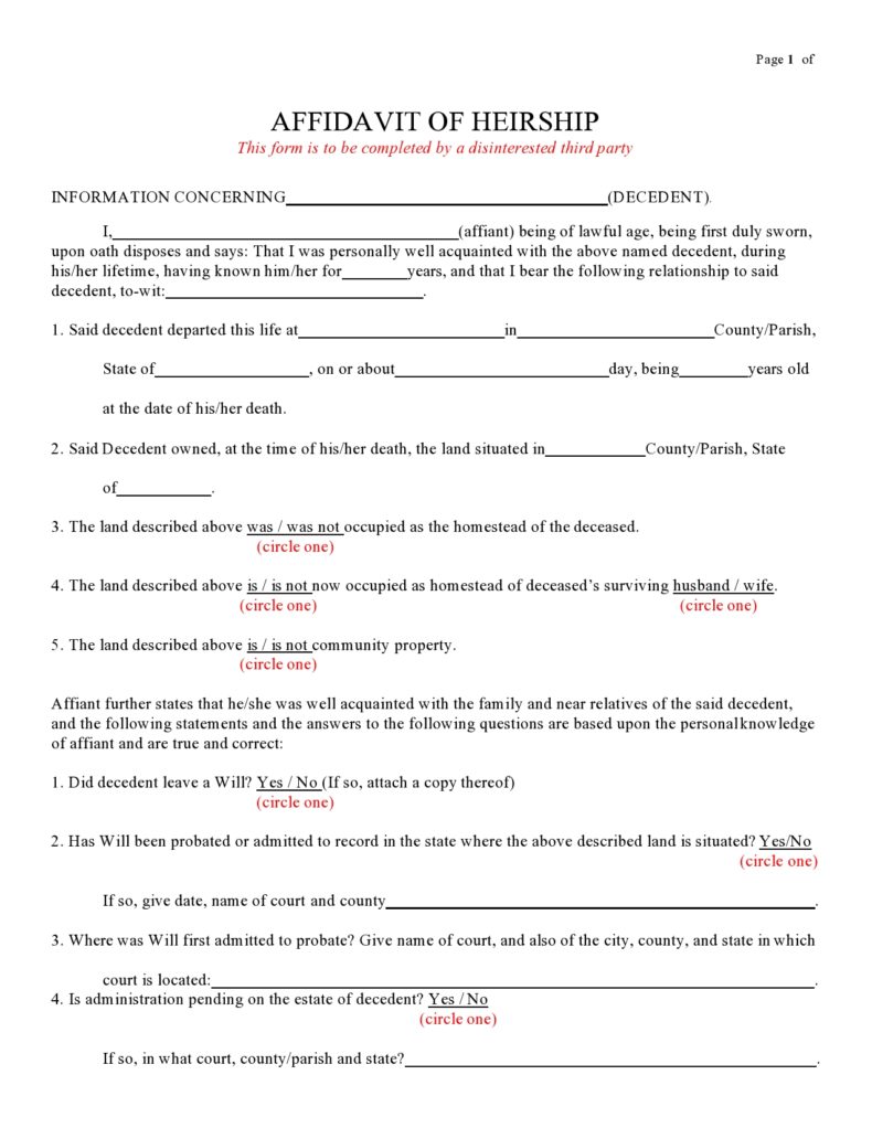 47 FREE Affidavit of Heirship (Forms/Letters/Certificates) 47 FREE Affidavit of Heirship (Forms/Letters/Certificates)