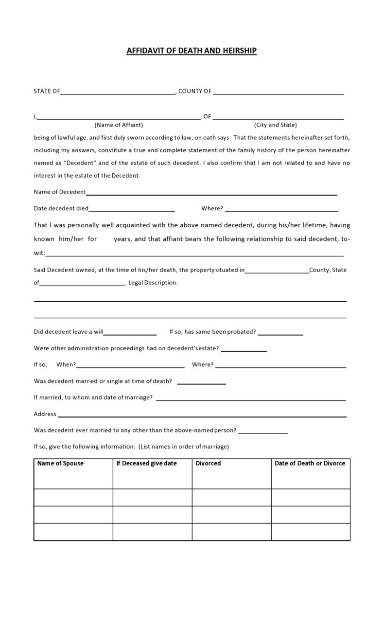 47 FREE Affidavit of Heirship (Forms/Letters/Certificates)